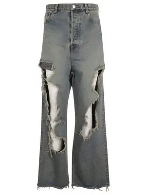 Balenciaga Destroyed Baggy Jeans - Marrone | Editorialist