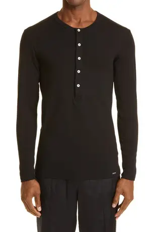 TOM FORD Cotton Knit Henley - Black