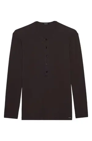 TOM FORD Cotton Knit Henley Ebony