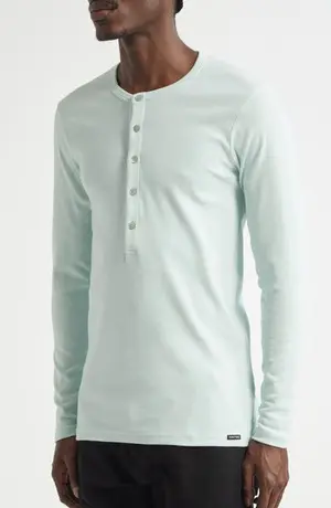 TOM FORD Cotton Knit Henley - Pale Mint