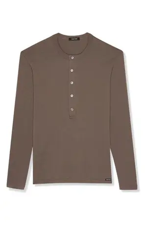 TOM FORD Cotton Knit Henley Walnut