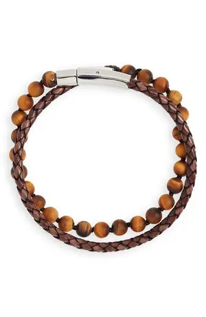 JONAS STUDIO Jonas Studio Hand-Knotted Tiger's Eye And Leather Bracelet Brown