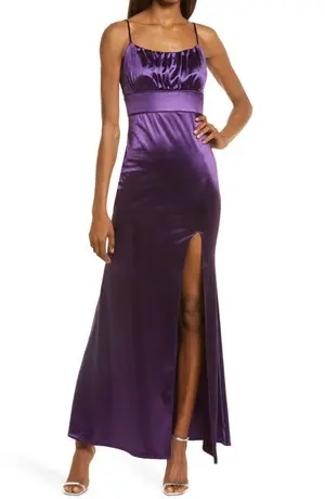 Lulus Under The Spotlight Sleeveless Satin Gown Purple