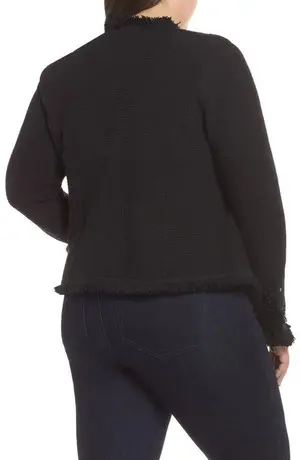 NIC+ZOE Fringe Mix Knit Jacket - Black Onyx