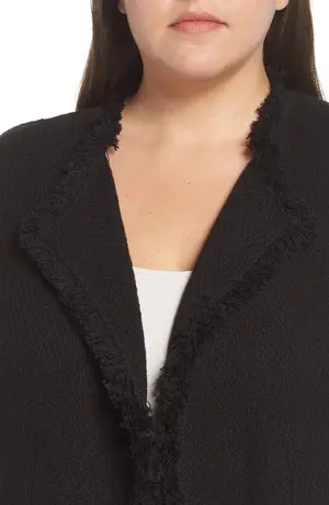 NIC+ZOE Fringe Mix Knit Jacket - Black Onyx
