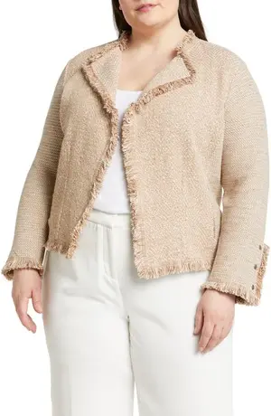 NIC+ZOE NIC+ZOE Fringe Mix Knit Jacket Mochachino