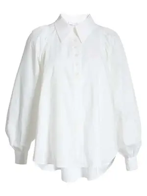 Topshop Oversize Panel Puff Sleeve Poplin Shirt White