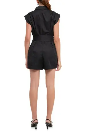 GREY LAB Ruched Collar Cotton Romper