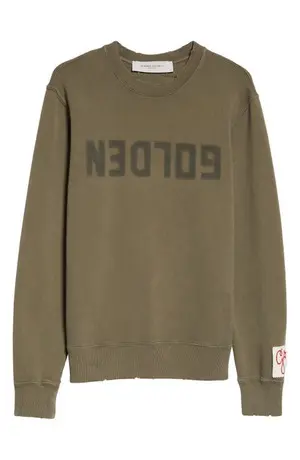 GOLDEN GOOSE Distressed Logo Graphic Sweatshirt - Dusty Olive