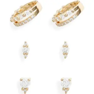 Nordstrom Set Of 3 Cubic Zirconia Ear Cuffs And Stud Earrings - Clear- Gold