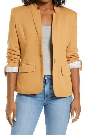 GIBSONLOOK GIBSONLOOK Inverted Notch Collar Knit Blazer Camel/ Neutral