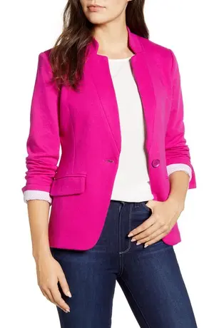 GIBSONLOOK GIBSONLOOK Inverted Notch Collar Knit Blazer Neon Berry