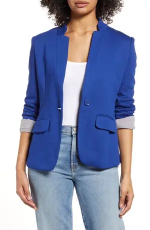 GIBSONLOOK GIBSONLOOK Inverted Notch Collar Knit Blazer Sapphire