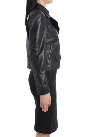 Dolce & Gabbana Crystal Logo Leather Biker Jacket