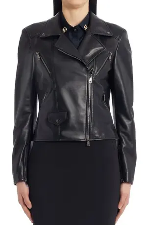 Dolce & Gabbana Crystal Logo Leather Biker Jacket