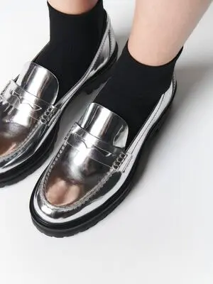 REFORMATION Agathea Chunky Leather Loafer Mirror Metallic