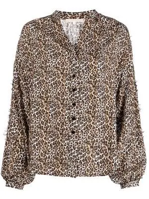 Gold Hawk Silk Leopard Print Blouse