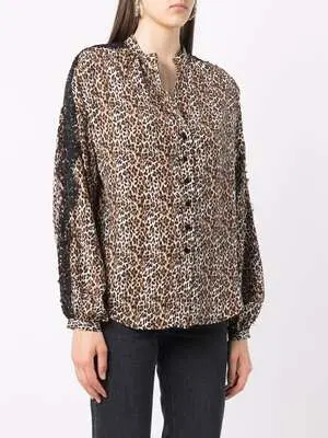Gold Hawk Silk Leopard Print Blouse