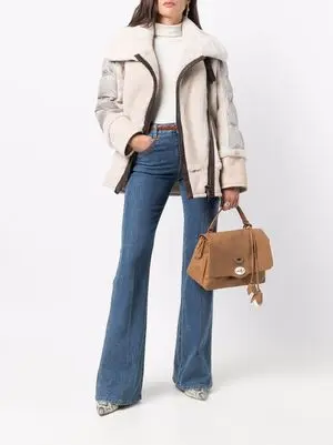 MOORER Padded Leather Jacket With Shearling Trim