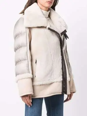 MOORER Padded Leather Jacket With Shearling Trim