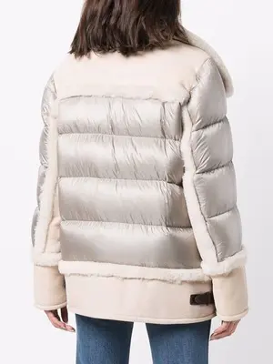 MOORER Padded Leather Jacket With Shearling Trim