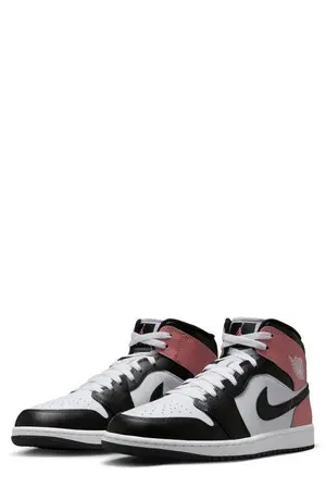 JORDAN Jordan Air 1 Mid Sneaker White/ Black/ Rust Pink