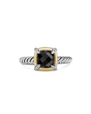 David Yurman 18k Yellow Gold & Sterling Silver Petite Chatelaine Onyx & Diamond Bezel Ring