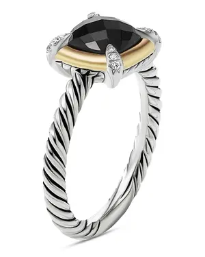 David Yurman 18k Yellow Gold & Sterling Silver Petite Chatelaine Onyx & Diamond Bezel Ring