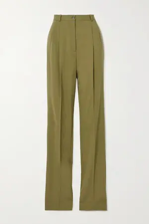 Michael Kors Mika Pleated Wool-blend Twill Straight-leg Pants