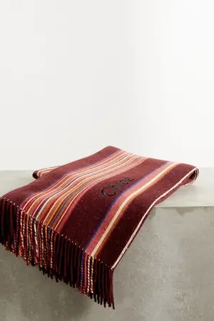 Chloé Fringed Striped Cashmere And Silk-blend Blanket