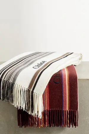 Chloé Fringed Striped Cashmere And Silk-blend Blanket