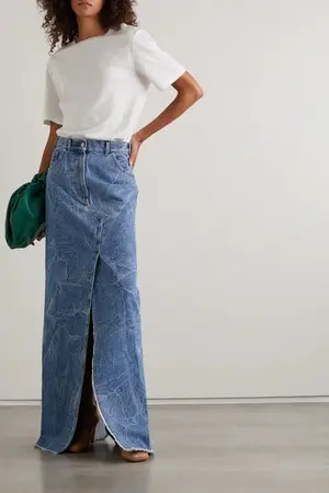 Dries Van Noten Frayed Denim Maxi Skirt