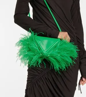 Bottega Veneta Beak Feather-Trimmed Leather Crossbody Bag - Green