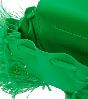 Bottega Veneta Beak Feather-Trimmed Leather Crossbody Bag - Green