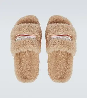 Balenciaga White/red Fabric Slides - Beige