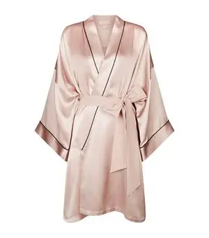 Olivia Von Halle Mimi Silk Robe Oyster Navy
