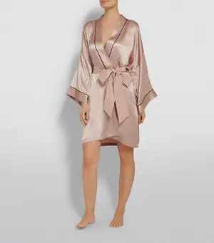 Olivia Von Halle Mimi Silk Robe - Pink