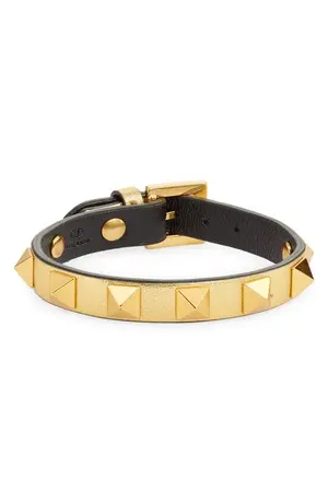 Valentino Garavani Valentino Garavani Rockstud Leather Bracelet Antique Brass