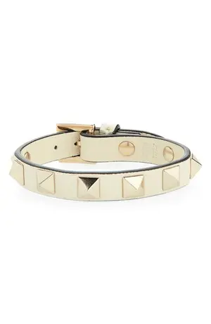 Valentino Garavani Valentino Garavani Rockstud Leather Bracelet Ivory