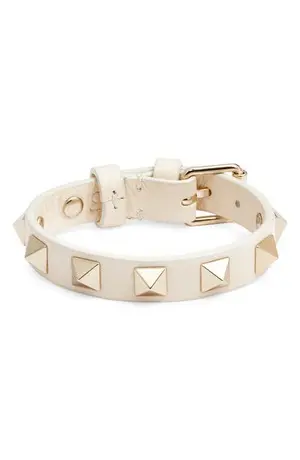 Valentino Garavani Valentino Garavani Rockstud Leather Bracelet Light Ivory