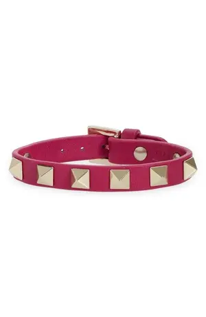 Valentino Garavani Valentino Garavani Rockstud Leather Bracelet Rose Violet