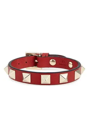 Valentino Garavani Valentino Garavani Rockstud Leather Bracelet Rosso V