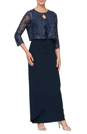 Alex Evenings Embroidered Empire Gown With Jacket