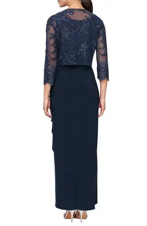 Alex Evenings Embroidered Empire Gown With Jacket