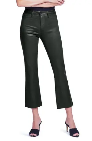 L'Agence Kendra Coated High-Waist Crop Flare Jeans Army Coated