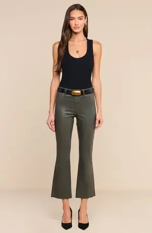 L'Agence Kendra Coated High-waist Crop Flare Jeans - Ash Olive Coated