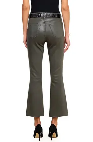 L'Agence Kendra Coated High-waist Crop Flare Jeans - Ash Olive Coated