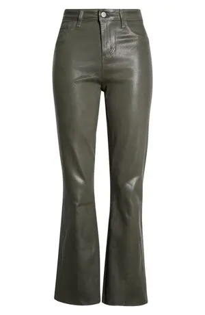 L'Agence Kendra Coated High-waist Crop Flare Jeans - Ash Olive Coated