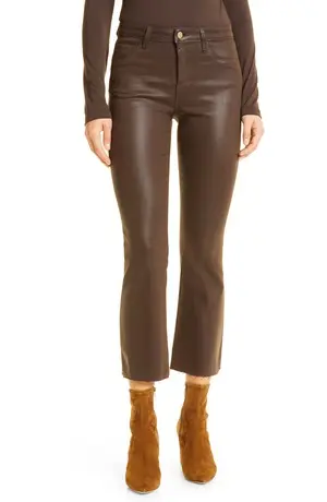 L'Agence Kendra Coated High-Waist Crop Flare Jeans Espresso Coated