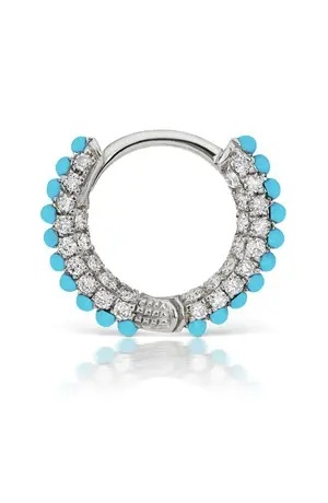 MARIA TASH Single Turquoise & Diamond Pavé Huggie Hoop Earring